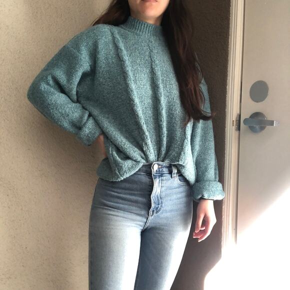 Vintage | Sweaters | Vintage Teal Turquoise Blue Cable Knit Mock Neck ...